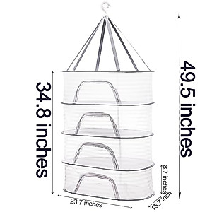 Coloch 4 Layer Herb Drying Rack with Zipper, Hanging Mesh Net Collapsible Food Drying Fish Net Hanging Basket Dryer Net for Seeds, Buds, Fruits, Vegetables, Herbs, Fish, Clothes, Doll