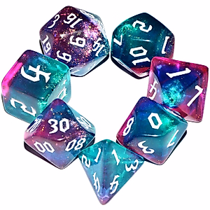 Galaxy Dice Set| Dark Green Mix Purple Crystal DND Dice Set for Board Game