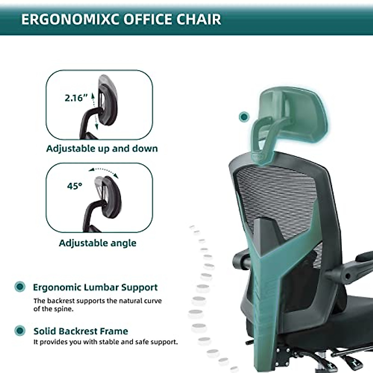 JHK Ergonomic Home Office Mesh Chair, Solid Black