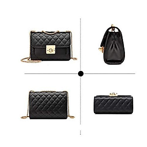 Hanbella Crossbody Purse for Women - Cute Quilted Leather Shoulder Bag with Gold Chain Strap for Teen Girls - Womens Clutch