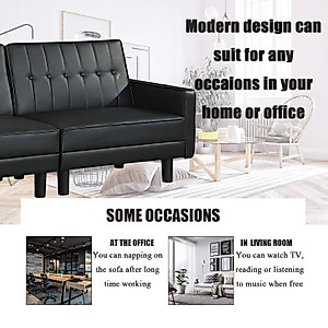 Convertible Futon Sofa Bed Upholstered Sofa Couch Sleeper with Adjustable Backrest and Side Pockets Loveseat Sofa for Living Room Dorm