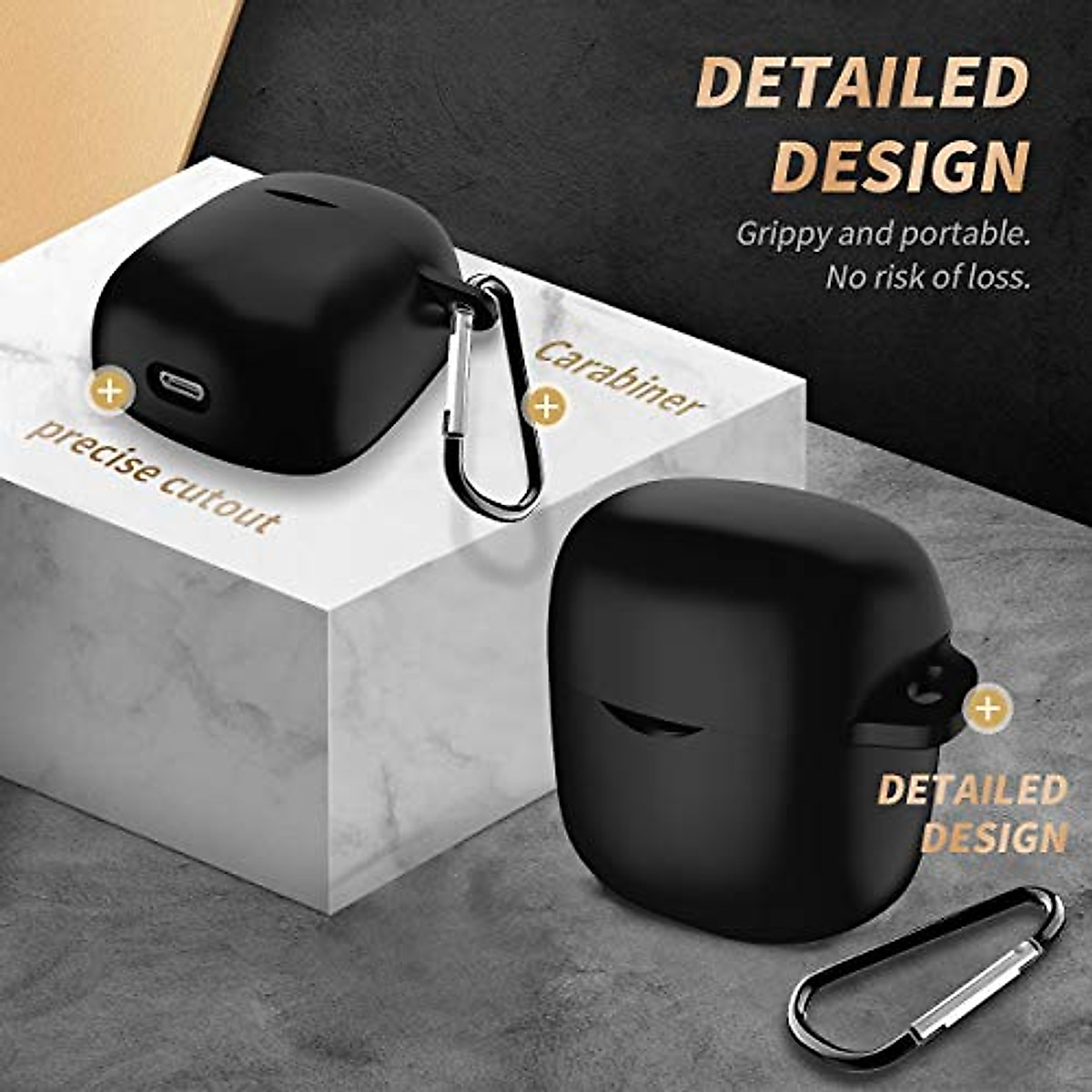 Case for JBL Tune 225/220TWS, WQNIDE Silicone Case Cover Skin, [with Carabiner] Scratch Proof&Shockproof for JBL Tune 225TWS True Wireless Earbud Headphones (Black)