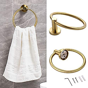 Ntipox 4 Piece Brushed Gold Stainless Steel Bathroom Hardware Set Include Hand Towel Ring, Toilet Paper Holder,and 2 Robe Towel Hooks,Bathroom Accessories Kit
