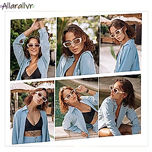Allarallvr Rectangle Cat Eye Thin Sunglasses for Women 90s Retro Trendy Y2K Aesthetic Vintage Square Small Shades AR82037(Black+Beige)