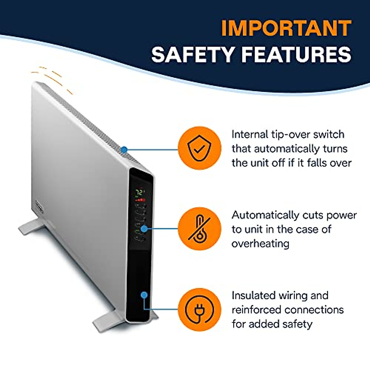 DeLonghi Convection Panel Heater, Full Room Quiet 1500W, portable electric heater is freestanding/easily wall mounted. Energy Saving, quick heat distribution, timer, white, HCX9115E
