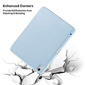 SIWENGDE for iPad Air 5th/4th Generation 2022/2020 10.9 Inch Case with Pencil Holder [Support iPad 2nd Pencil Charging and Touch ID], Trifold Stand Smart Cover with Soft TPU Back(Light Blue)