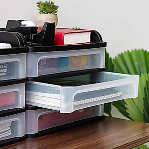 IRIS USA Medium 3-Drawer Desktop Organizer with Open Tray Top, for Office, School, Stationary, Makeup Organizer, Bathroom, Utility, Medical Supplies, Desk Organizer, Versatile Storage, Black