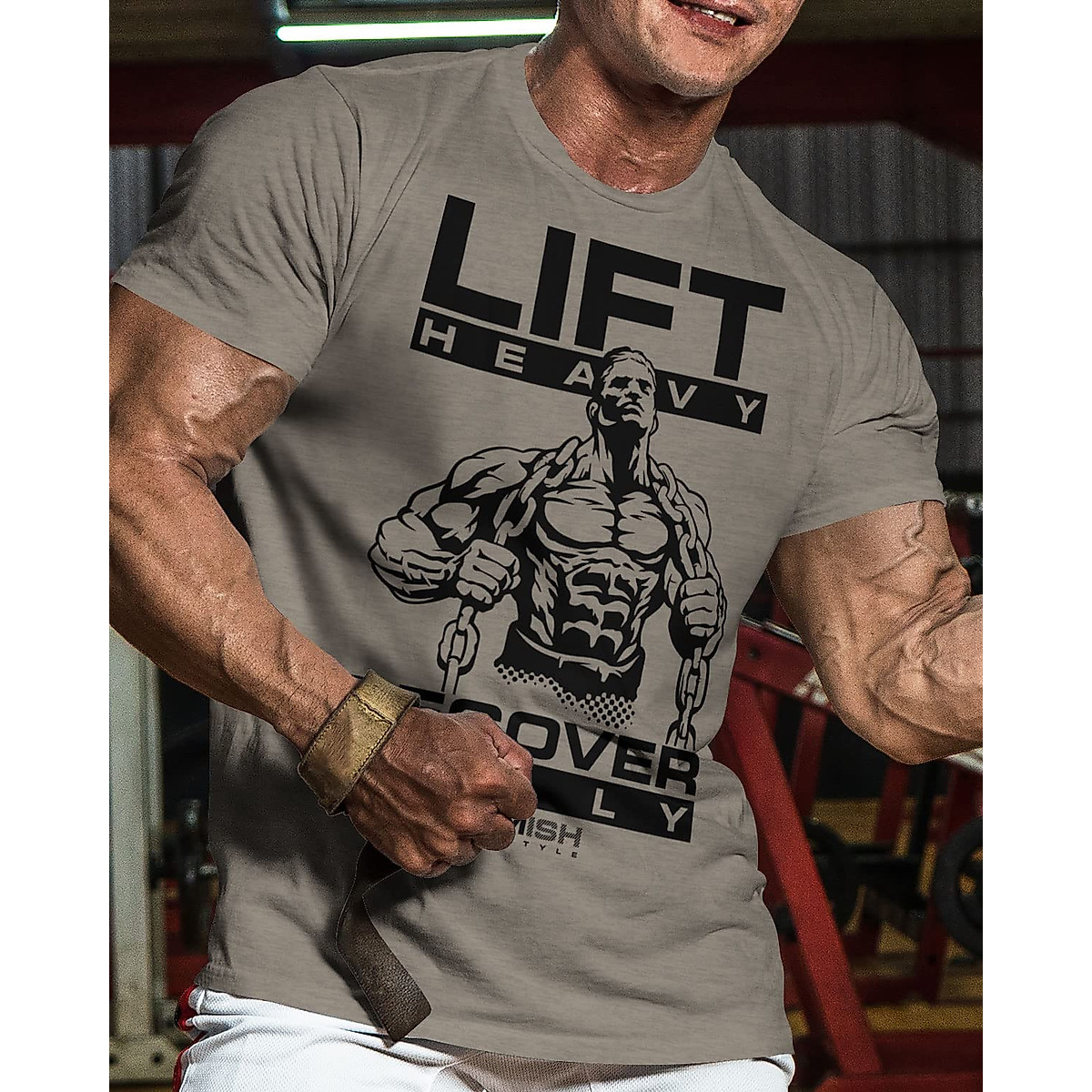 Lift Heavy Recover Fully T-Shirts for Workout, Funny Gym Shirt for Men (XXL, Lift Heavy Recover Fully WarmGrey)