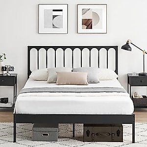 GAOMON 12.6 Inch Queen Size Bed Frame, Queen Platform Bed Frame, Metal Platform Bed Frame with Headboard/Mattress Foundation for Storage/No Box Spring Needed (Black)
