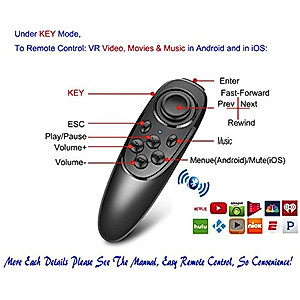 VR Remote Controller Gamepad Bluetooth Control VR Video, Game, Selfie, Flip E-Book/PPT/Nook Page, Mouse, in Virtual Reality Headset PC Tablet Laptop iPhone Smart Phone