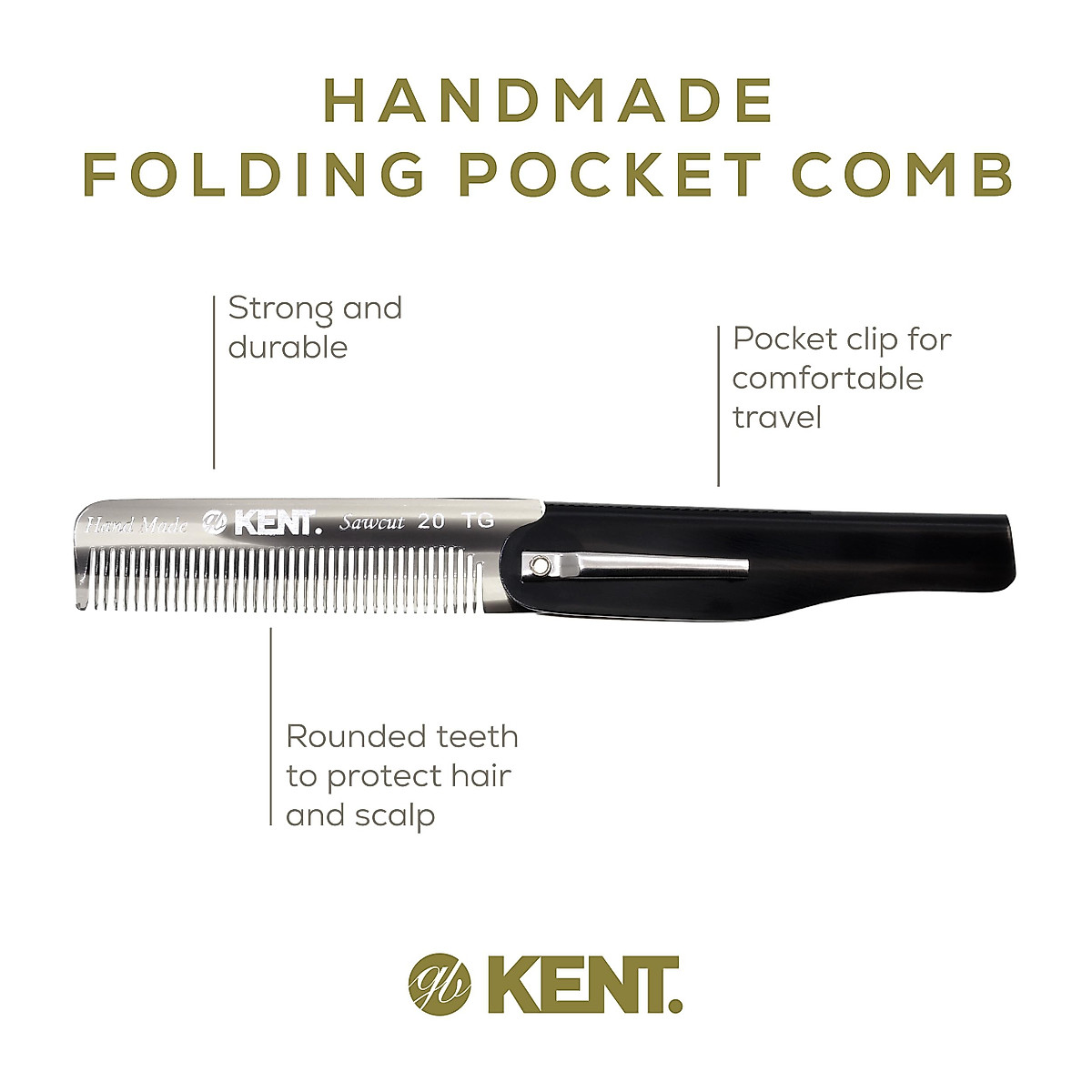 Kent Folding Beard and Mustache Comb Set - Mini Combs for Men's Grooming, Travel, and Handmade Care