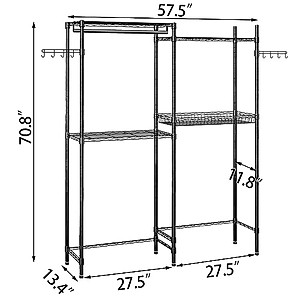 YEPOTUE Clothes Drying Rack, 4 Tiers Laundry Room Organization and Storage with Adjustable Shelves, Heavy-Duty Over Washer and Dryer Shelves Space Saver Closet Rack Towel Storage Black