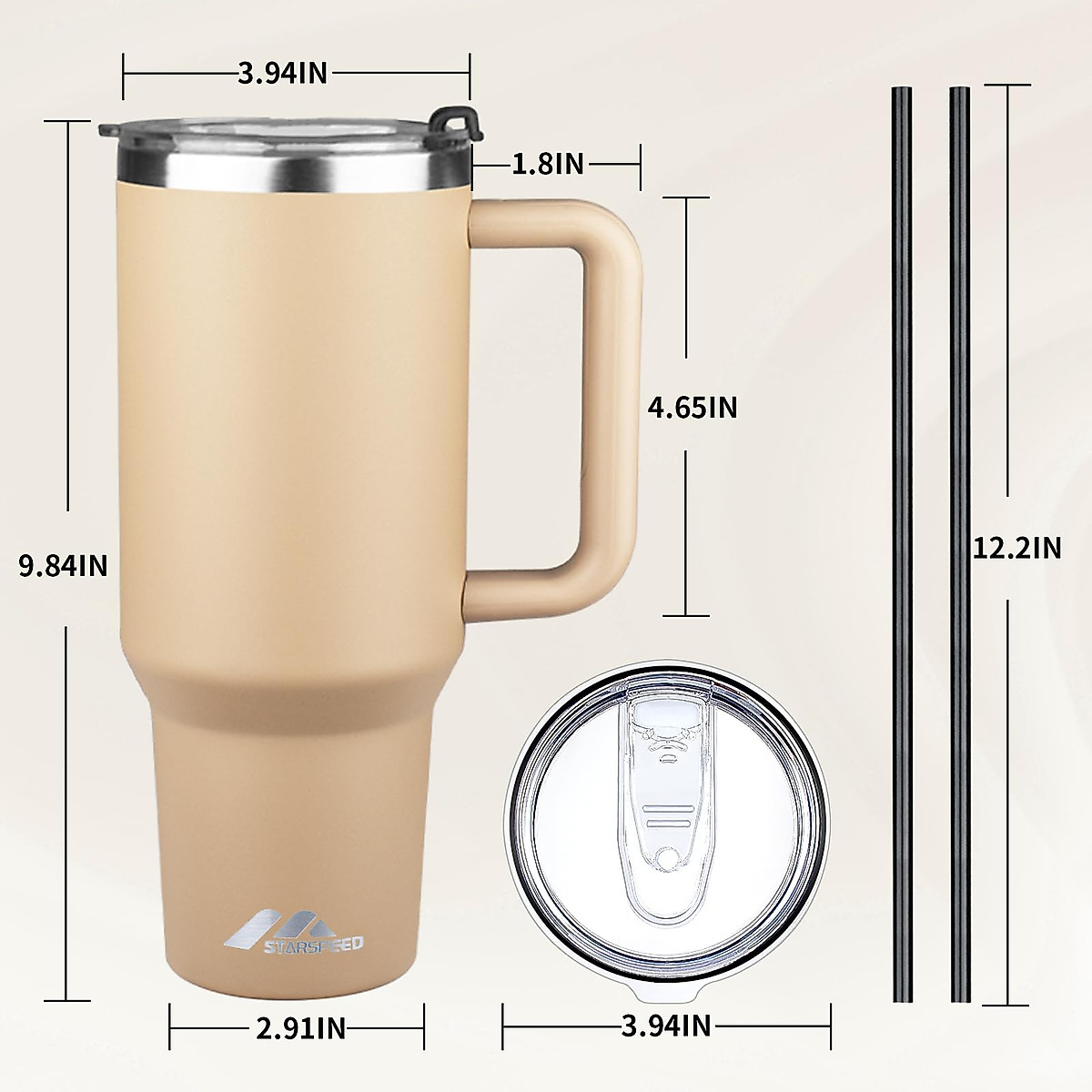 StarSpeed 40 oz Tumbler with Handle and Straw Lid | Stainless Steel Water Bottle Travel Mug Reusable Insulated Cup With Lid And Straw, Keep Cold Heat and Ice for Hours(40oz,Mocha)