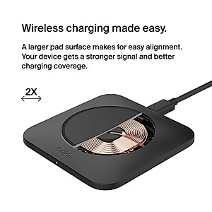 Belkin BoostCharge Pro 15W Universal Easy Align Wireless Charging Pad, Fast Qi Charger, Large Charging Pad for Apple iPhone, Samsung Galaxy, Apple AirPods Pro, and Other Devices - Black
