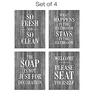 Excello Global Products Wooden Bathroom Humor Signs : Decor for Home, Restaurant, or Business - 8x10 Inches - Ready to Hang - Dark Gray - (Pack of 4, Assortment 1)