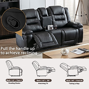 KAZIO Manual Leather Recliner Sofa Set, Living Room Furniture Set,Leather Sofa Set and Recliner Couch for Home/Office