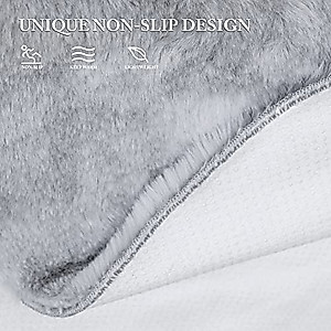 Vamcheer Faux Rabbit Fur Rug - 2x6 Feet Super Soft Fur Bedside Rugs, Light Grey 800GSM Comfy Fluffy Shaggy Furry Area Rugs for Bedroom Floor Sofa Living Room, Non-Slip Plush Fuzzy Runner Rugs Carpet
