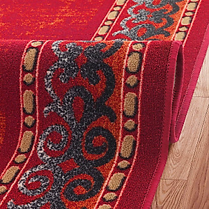 Antep Rugs Alfombras Bordered Modern 4x6 Non-Slip (Non-Skid) Low Pile Rubber Backing Indoor Area Rug (Maroon Red, 4' x 5'8")