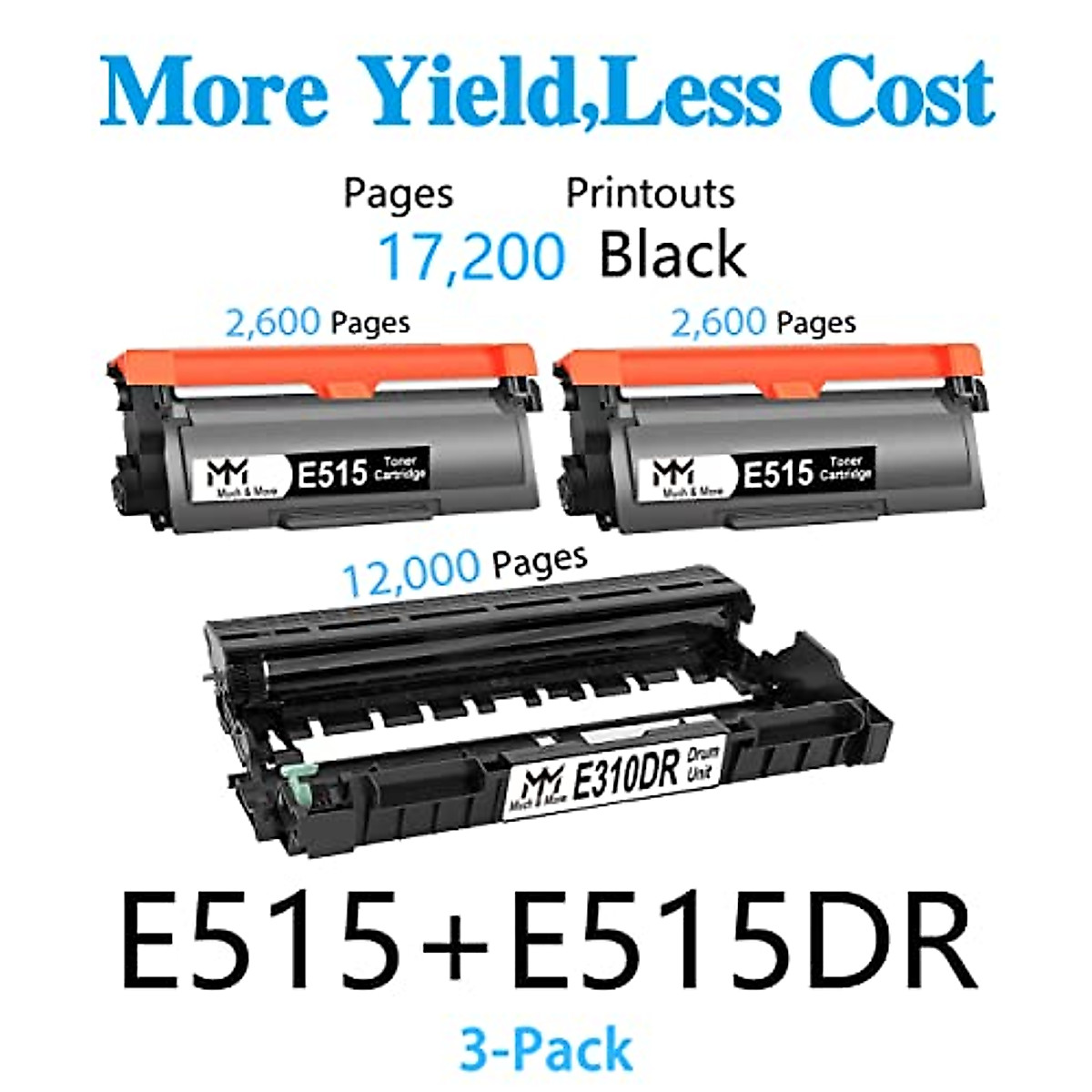 MM MUCH & MORE Compatible Toner Cartridge & Drum Unit Replacement for Dell 593-BBKD and 593-BBKE use for E310dw E515dn E515dw E514dw Printers (3 Pack, 2 Toner + 1 Drum)