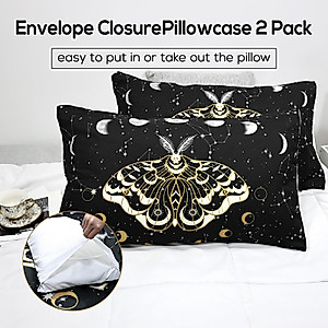 Zhh Duvet Cover Queen Bedding 3 of Set - Mushroom Butterfly Quilt Cover with 4 Corner Belts, Soft Breathable, Black