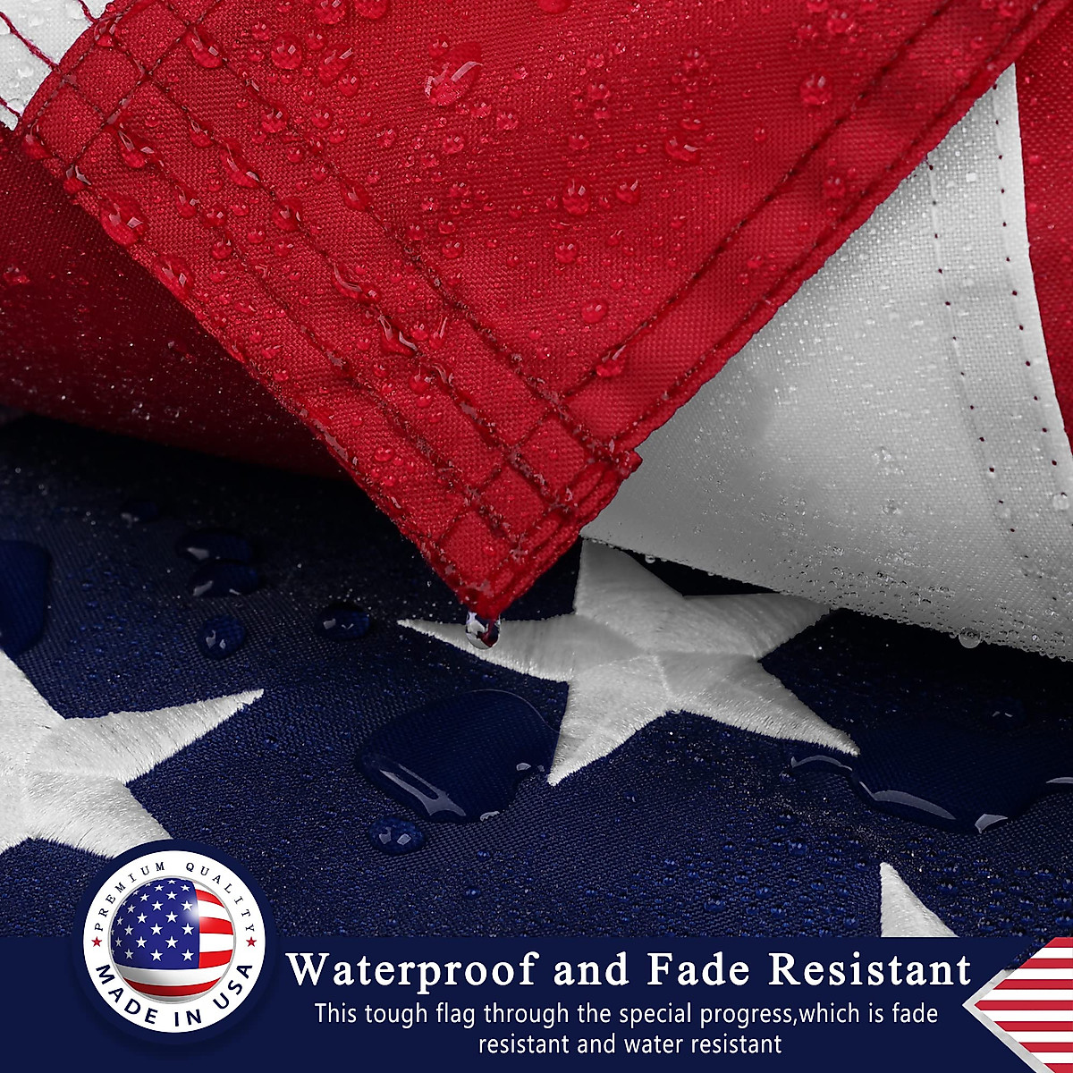 Pozoy American Flag 3x5 Outdoor Made in USA, Heavy Duty US United States Flags, The Best Embroidered Stars and Sewn Stripes, Brass Grommets, Longest Lasting Nylon American Flag 3x5 ft for Outside