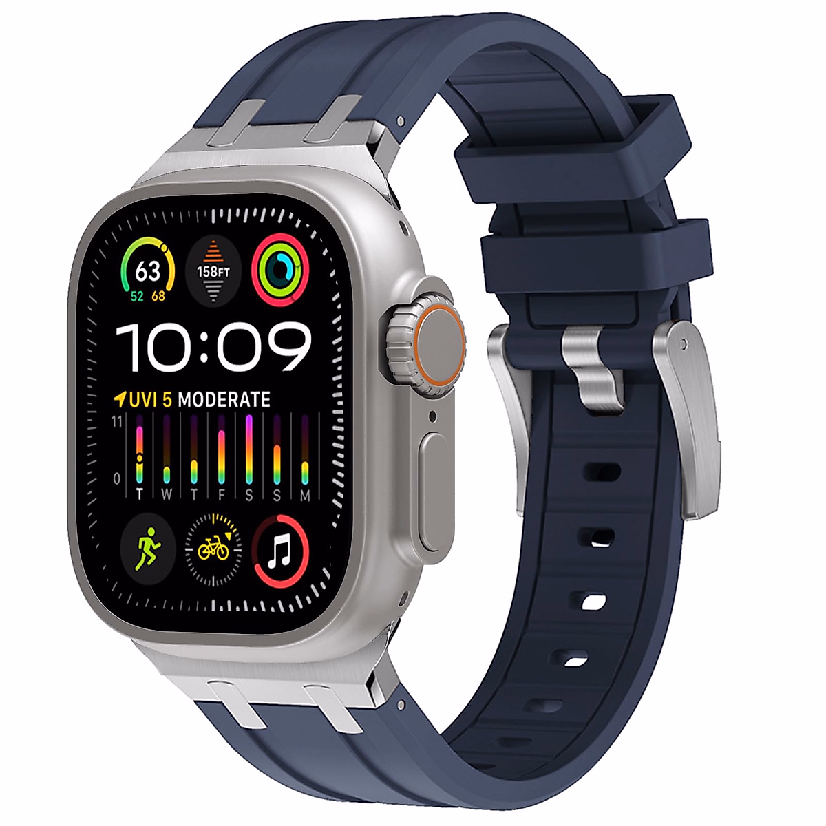 NewWays for Apple Watch Ultra 2 Band 49mm 45mm 44mm 42mm for Men, AP Wide Sport Liquid Silicone Rubber Band with Stainless Steel Adapter for Apple Watch Band for iWatch Series 8 7 6 5 SE Ultra Luxury