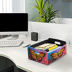 xigua Large Foldable Storage Bins, Felt Storage Basket with Handles, Storage Containers Organizer for Clothes, Toys, Shelves, Closet, Office, Bedroom, Monarch Butterfly