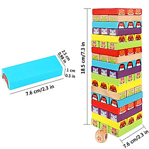 Lewo Colored Stacking Game Wooden Building BlocksTower Board Games for Kids Adults 54 Pieces (Colorful Stacking Gane)