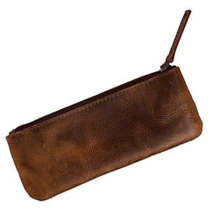 Leather Pencil Case Pencil Bag | Small Leather Pouch, Zipper Pencil Pouches Holder Aesthetic Pencil Case for Adults Men Boys Coin Purse Money Bag Pen Bag Key Small Tool Pouch Jewelry Bag - Antique