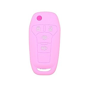 SEGADEN Silicone Cover Protector Case Holder Skin Jacket Compatible with FORD Fusion 4 Button Flip Remote Key Fob CV2711 Pink