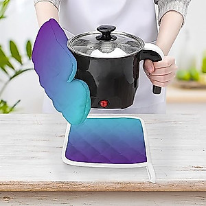 2Pcs Oven Mitts and Pot Holders Set, Simple Gradient Turquoise Blue Purple Oven Mitts Gloves Set Heat Resistant Hot Pads for Kitchen Cooking Grill
