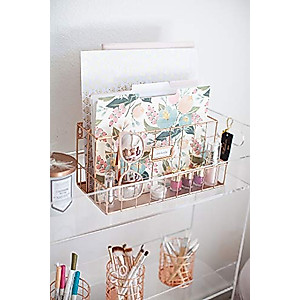 Blu Monaco Rose Gold Desk Organizer - Mail Organizer - 2 Tier Mail Basket - Metal Mail Sorter Inbox - Desk Accessories Women Office