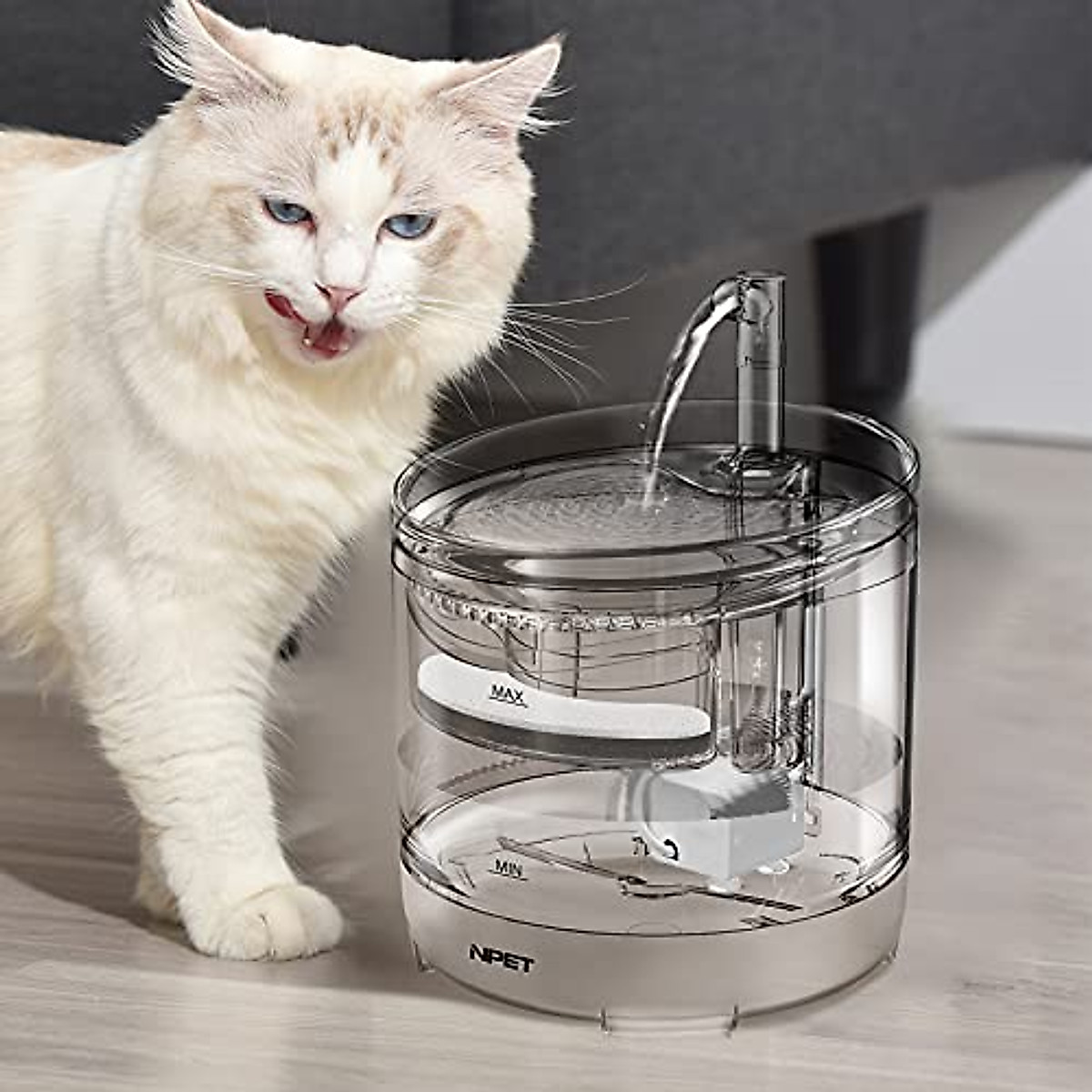 NPET Cat Water Fountain WF050TP 1.5L Automatic Pet Drinking Fountain with Replacement Faucet Kit