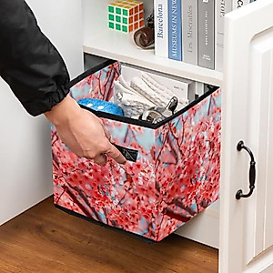 KQNZT Storage Cubes, Storage Baskets for Organizing, Fabric Storage Cubes Closet Organizer for Home, Cherry Blossom Pink Sakura Flower Spring, Foldable Storage Cubes