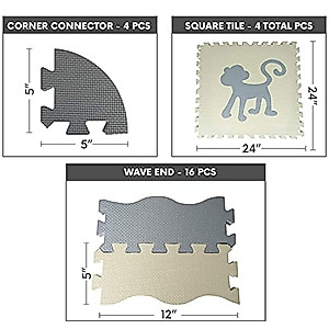 Baby Play Mat - Large (60"x60") Foam Interlocking Floor Tiles | Non-Toxic, Waterproof, Crawling, Tummy Time Mat, Fence Edge | Children's Playroom & Nursery | Infant, Toddler, Kid