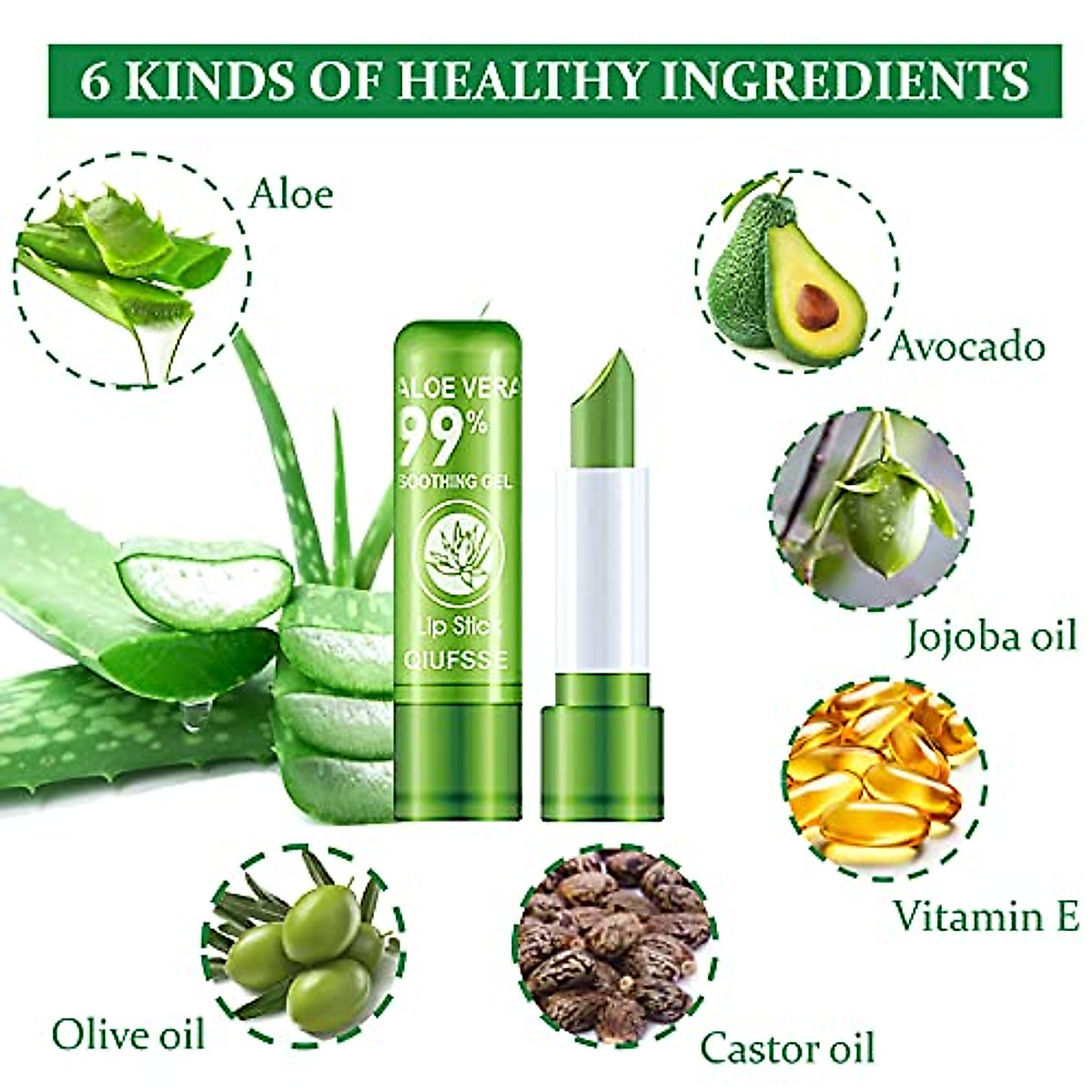 QIUFSSE 2PCS Aloe Vera Lipstick, Moisturizing Aloe Lipstick Magic Temperature Color Change Lipstick Lip Balm Lip Stain Long Lasting Waterproof Lip Makeup