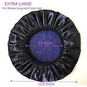 Terry Cloth Shower Cap,G.traveller Large Triple Layer Bathing Cap with Dry Hair Function Microfiber Shower Cap for Women with Silky Satin 100% Waterproof Reusable Bonnets (Black)