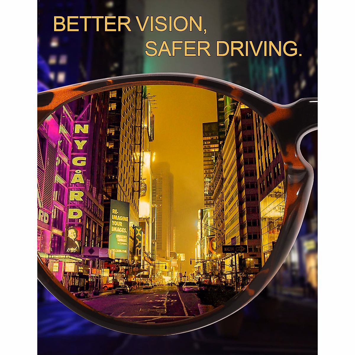 LVIOE Night Driving Glasses Ultralight Round Yellow Polarized Night Vision Glasses Ideal for Low Light Conditions LN576