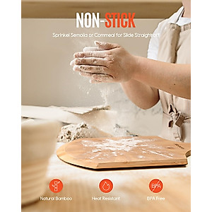 Pizza Peel 12 Inch, Natural Bamboo Pizza Peel Pizza Paddle Spatula Oven Accessory for Large Wood Pizza Board For Transferring & Serving, Wood Pizza Cutting Board for Cheese Bread Fruit Vegetabl