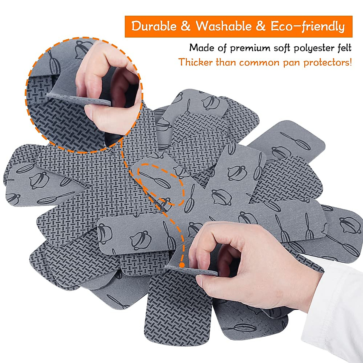 BYKITCHEN Pot and Pan Protectors, Pan Dividers Protectors, Set of 6 & 3 Different Sizes, Felt Pan Separators for Stacking and Protecting Your Cookware