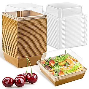 Cmkura 50 Pack Brown Square Disposable Paper Charcuterie Boxes Food Containers Bakery Boxes for Cake, Cookies, Sandwich(Small size)