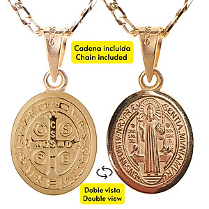 MXArtsCrafts 14K Gold San Benito medal, gold scapular pendant San Benito, San Benito protection double view medal, Religious Jewelry, medal San Benito