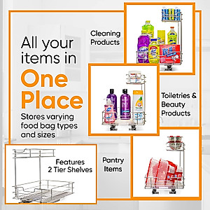 mRUB Pull Out Cabinet Organizer – Sliding Shelf Under Sink 2 Tier Organizer for Kitchen, Bathroom, Pantry – Heavy Duty Slide Out Shelves Storage Organizer (16.33” x 11.33” x 13.23”)