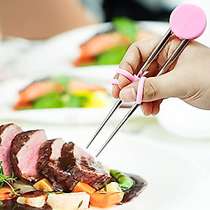 Teach Your Kids How to Use chopsticks with our 2 Pairs of Training Chopsticks for Beginner - Reusable Stainless Steel Kids' Chopsticks Perfect for Learning!（BLUE,PINK）