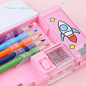 LilyBeauty Pop Up Multifunction Pencil Case for Girls Boys, Cute Cartoon Pen Box Organizer Stationery with Sharpener, Schedule, School Supplies, Best Birthday Gifts for Kids Teens (Bear)