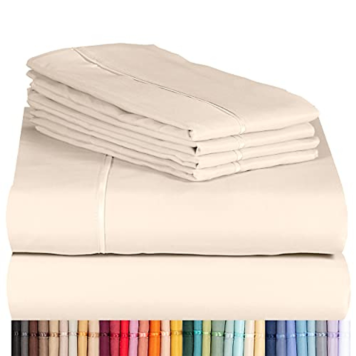 LuxClub 6 PC King Size Sheet Set Bamboo Sheets Deep Pockets 18" Eco Friendly Wrinkle Free Cooling Bed Sheets Machine Washable Hotel Bedding Silky Soft - Cream King