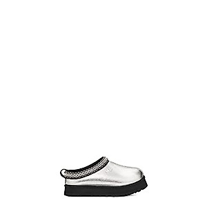UGG Unisex-Child Tazz Leather Slipper, Silver Metallic, 2 Little Kid