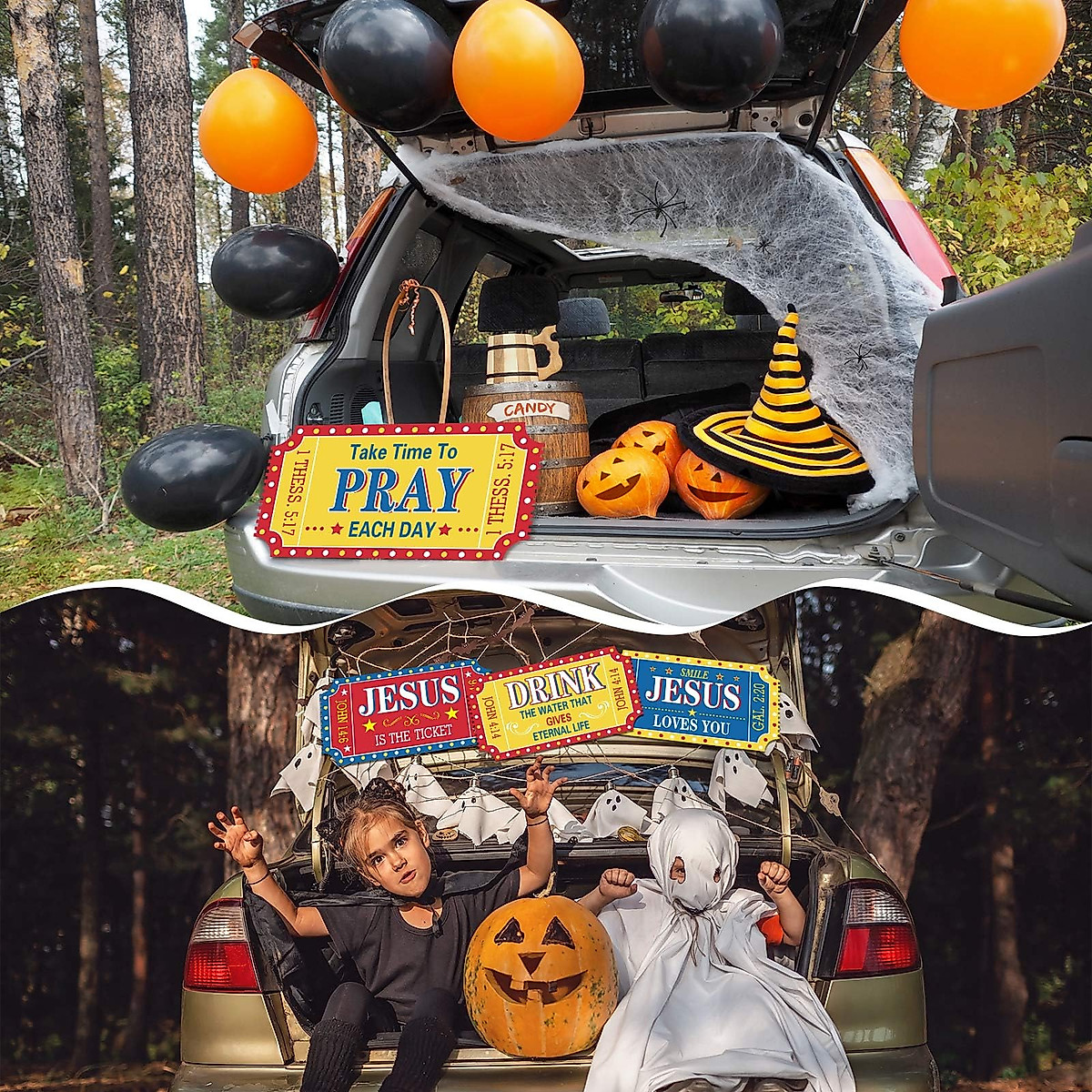 MotiMind 6 Pcs Religious Giant Carnival Ticket Cutouts Halloween Trunk or Treat Decor Carnival Party Decorations Circus Theme VBS Vacation Bible School Supplies Decor