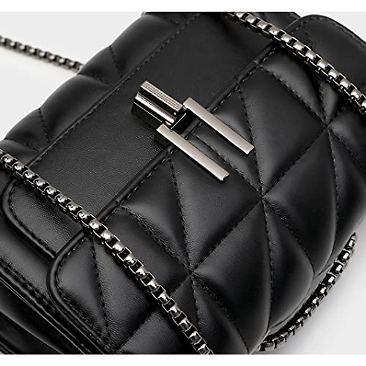 Herinos Women Crossbody Bag, Leather Diamond Handbag for Girls, Young Ladies Sling Shoulder Bag Wallet, Black