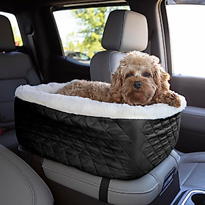 Snoozer Center Console Dog Car Seat, Dog Console Car Seat for Dogs Under 12 lbs, Wide Vehicle Consoles, Size: Large, Black Quilted Washable Cover, Comfortable and Secure, Harness Attachment Included